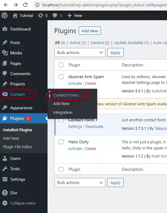 Step 2 : Type " Contact Form 7 " in the search bar. once find click ...