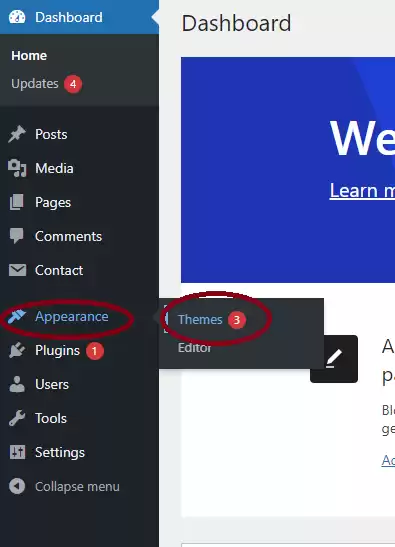 Step 3 : Click Appearance→Themes