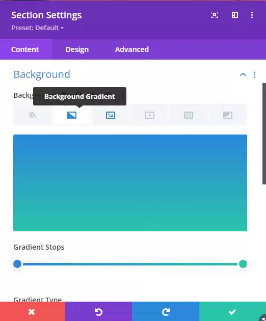 2. Select background gradient. (Second box from the left)