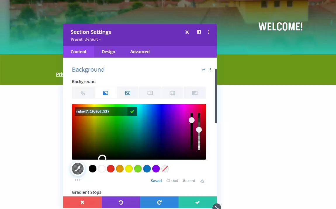 2. Select background gradient. (Second box from the left)