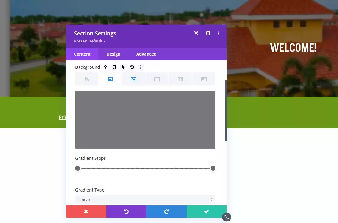 2. Select background gradient. (Second box from the left)