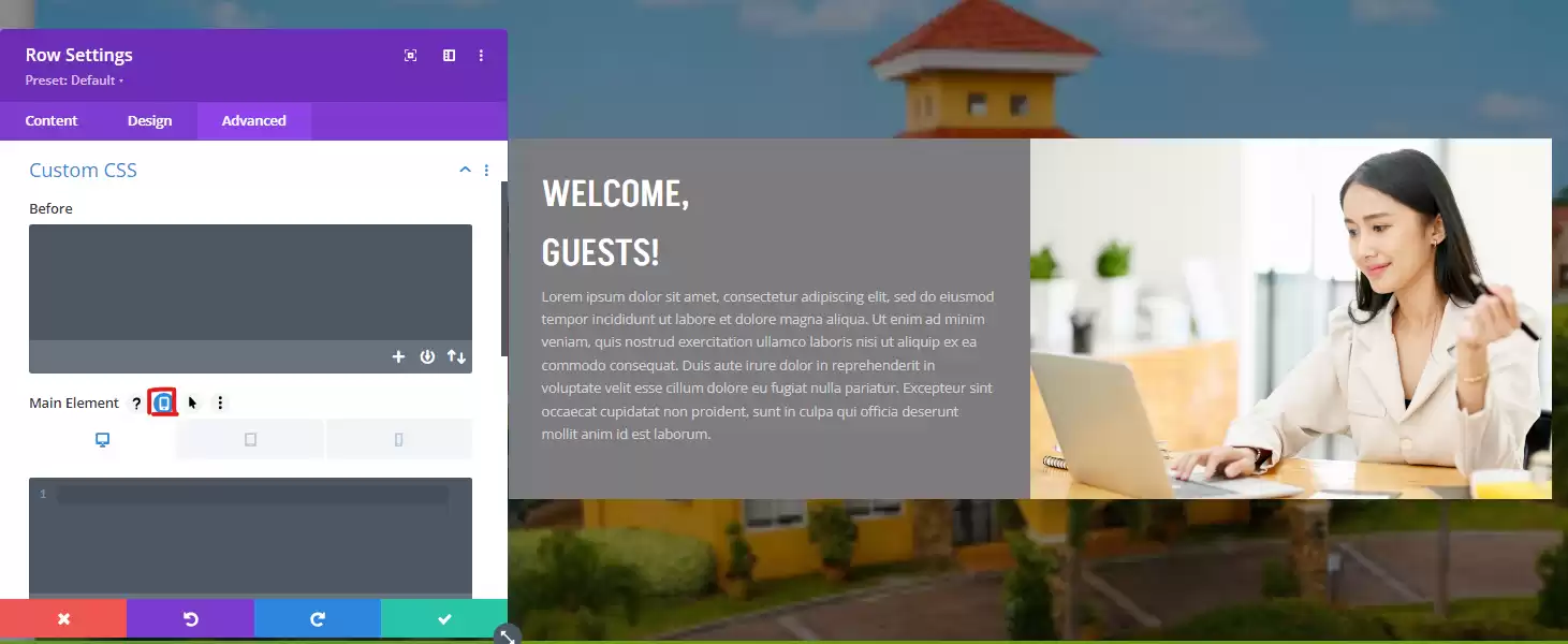 3. Select the mobile icon to open three options for responsive layout: desktop, tablet, and mobile.