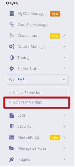 Step 2: Navigate to PHP Configurations